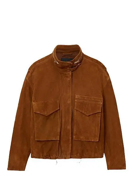 ALLSAINTS Clay Funnel-neck Suede Jacket - Cognac Brown