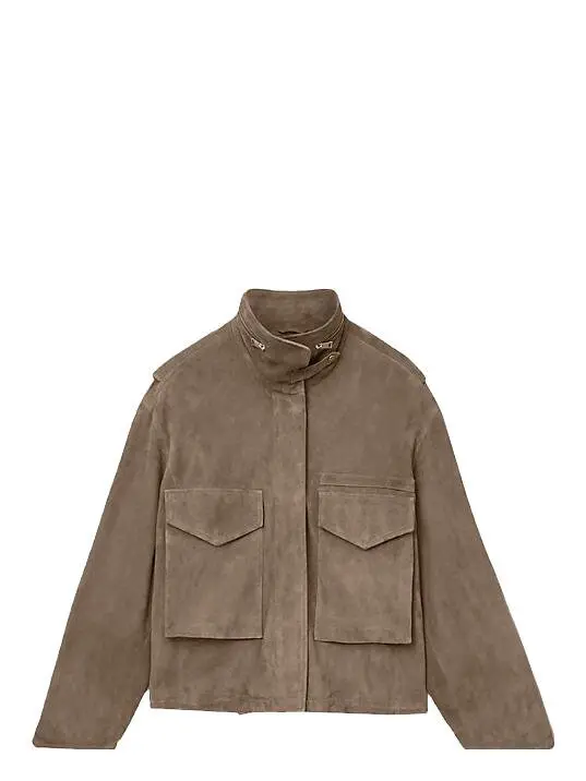 ALLSAINTS Clay Funnel-neck Suede Jacket - Walnut Brown