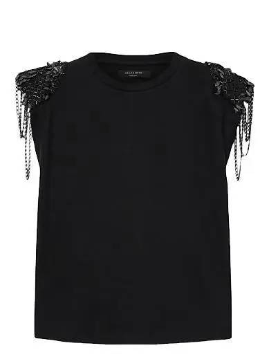 ALLSAINTS Shona Embroidered-shoulder Cotton Top - Black