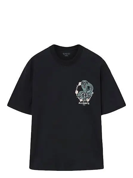 ALLSAINTS Snakebite Graphic-print Cotton T-shirt - Washed Black