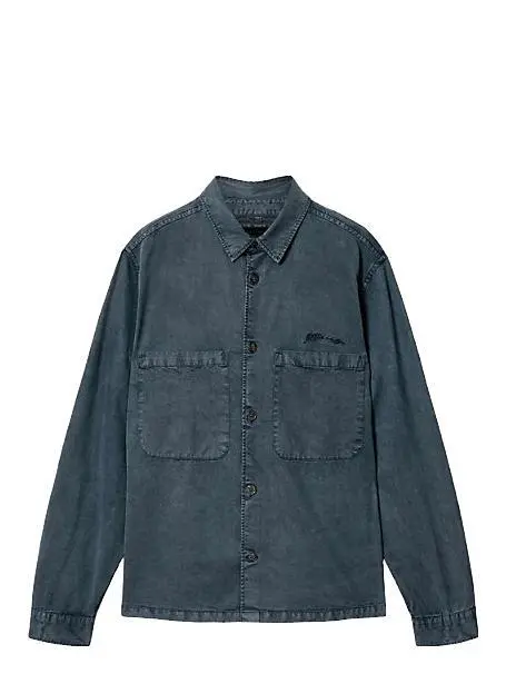 ALLSAINTS Rohdi Logo-embroidered Long-sleeve Woven Overshirt - Dark Steel Blu