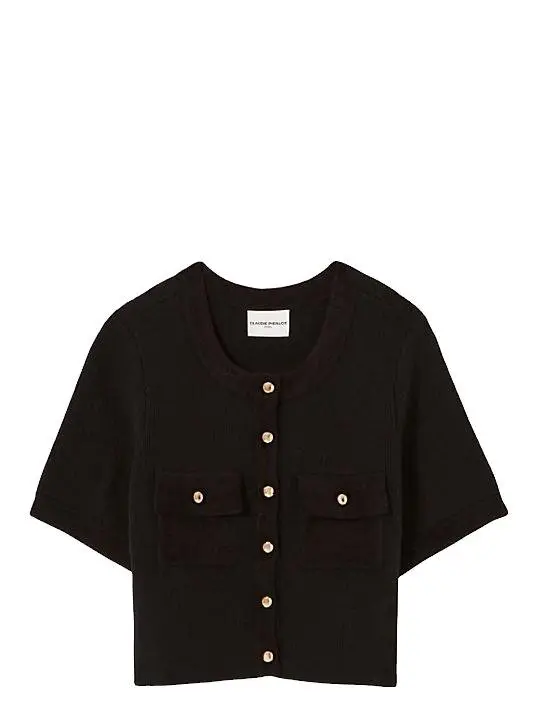 Claudie Pierlot Velvet Knit Cardigan - Black