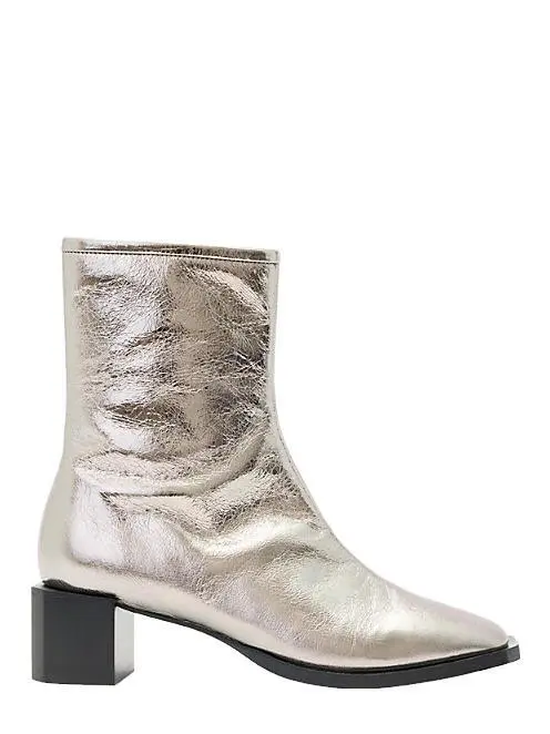 ALLSAINTS Avril Metallic-leather Heeled Ankle Boots - Gunmetal Grey