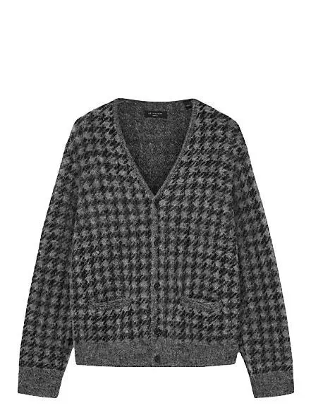 ALLSAINTS Zain Houndstooth Relaxed-fit Cardigan - Charcoal Grey