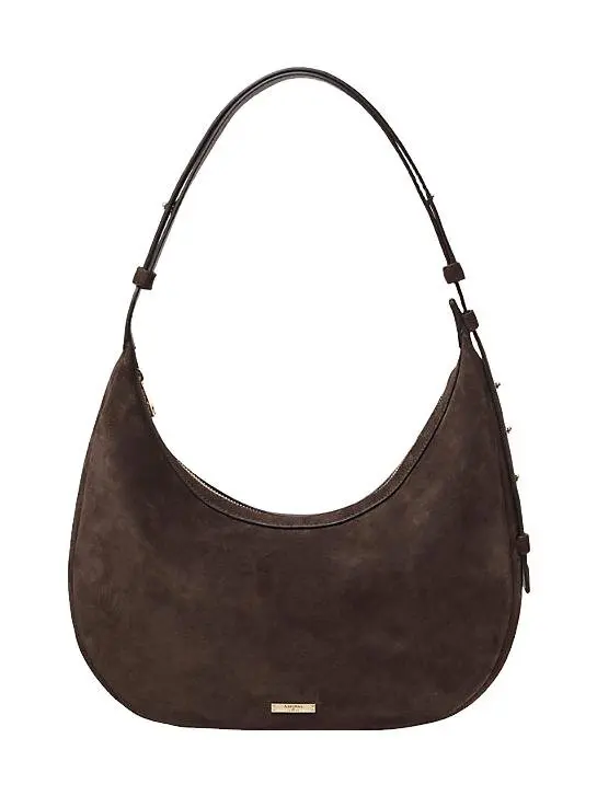 ASPINAL OF LONDON Hudson Crescent Suede Shoulder Bag - Chocolate
