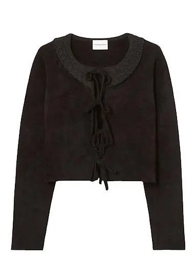 Claudie Pierlot Cropped Tie-front Velour Cardigan - Black