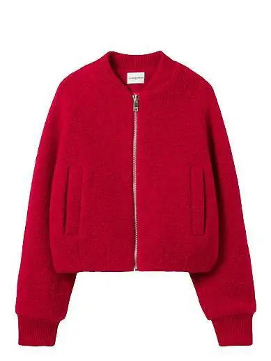 Claudie Pierlot Short Ribbed-knit Teddy Bomber Jacket - Red