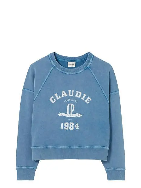 Claudie Pierlot Logo-print Cotton Sweatshirt - Washy Blue