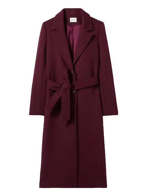 Claudie Pierlot Single-breasted Belted Wool-blend Coat - Burgundy