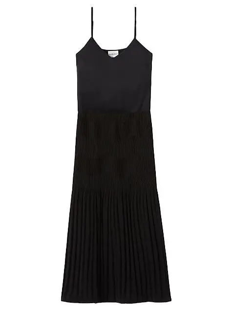 Claudie Pierlot Pleated Woven Midi Dress - Black