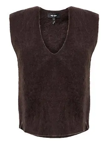 ME+EM Brushed V-neck Cashmere Vest - Ganache Brown