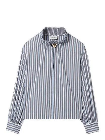 Claudie Pierlot Striped Victorian-collar Cotton Blouse - Multicolored