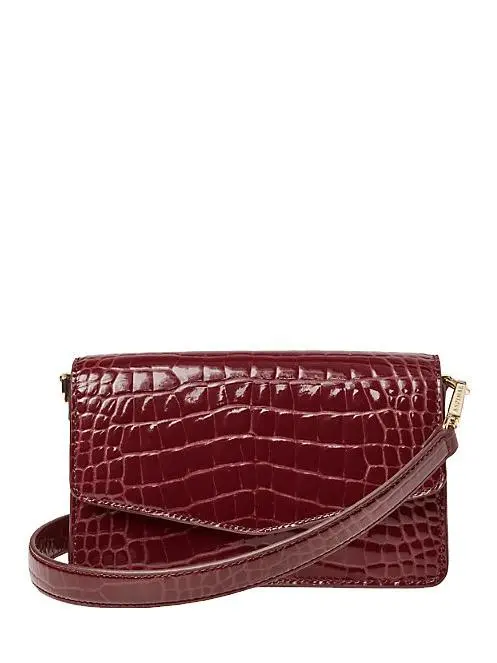 ASPINAL OF LONDON Eliza Crocodile-embossed Patent Leather Clutch - Merlot
