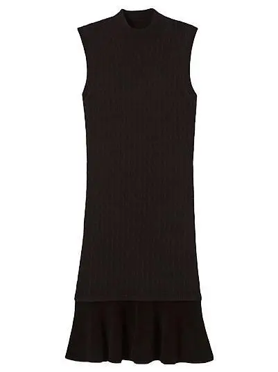 Claudie Pierlot Cable-knit Mini Dress With Velvet Hem - Black