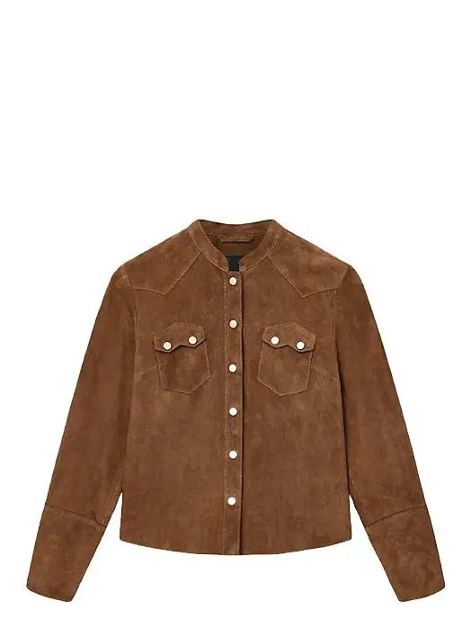 ALLSAINTS Rock Grandad-collar Suede Shirt - Sugar Brown