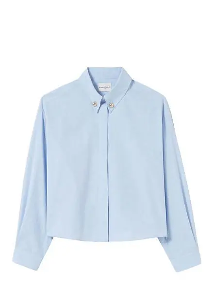 Claudie Pierlot Long-sleeved Cotton Shirt With Button Detail - Sky