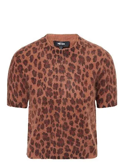 ME+EM Leopard Print Wool And Cashmere T-shirt - Cocoa Brown Multi