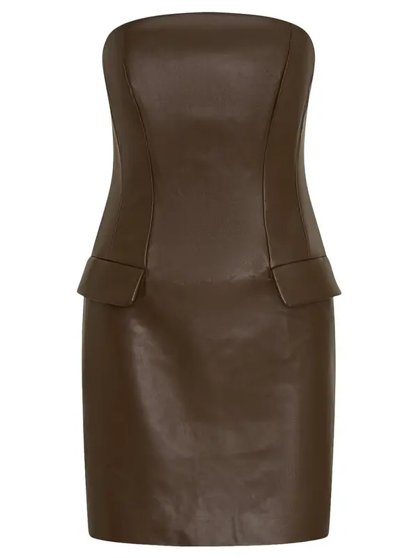 NICHOLAS Rina Vegan Leather Mini Dress - Dark Brown