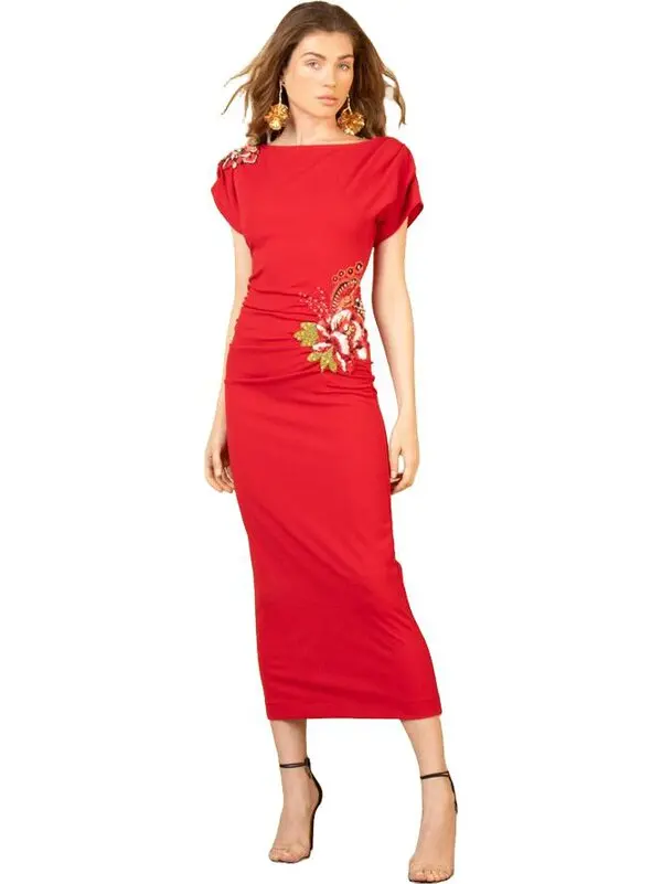Hale Bob Zainab Beaded Midi Dress - Red