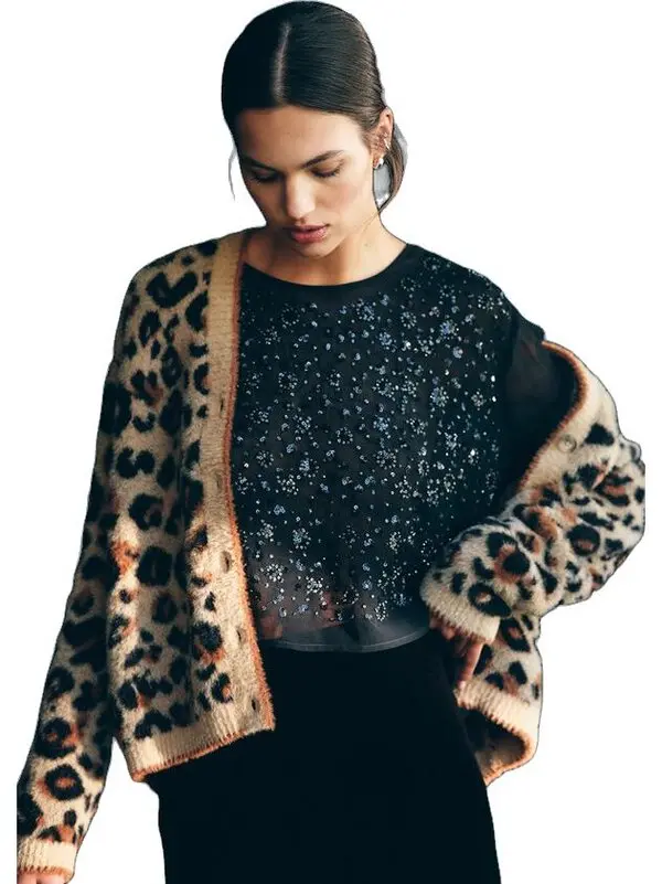 Velvet By Graham & Spencer Betsy Cardigan - Animal Print / Brown