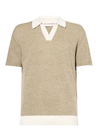 Orlebar Brown Horton Contrast-trims Wool And Cotton Polo Shirt - Khaki/white Sand