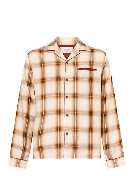 AUSTIN POST Open-collar Checked Woven Shirt - Tan Ombre
