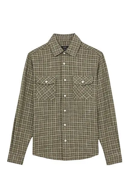 REISS Check-print Jersey Overshirt - Grey