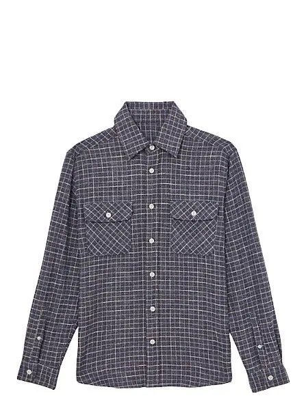 REISS Check-print Jersey Overshirt - Indigo Blue