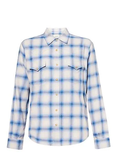AUSTIN POST Western Plaid Cotton-wool Blend Shirt - Blue