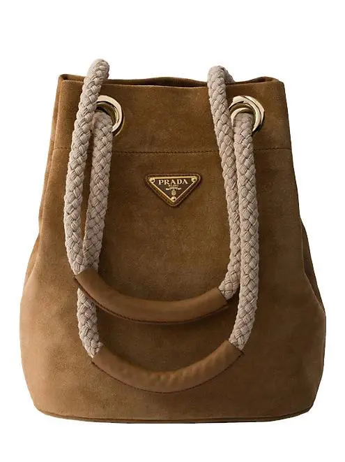 Prada Small Suede Bucket Bag - Brown
