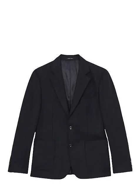 REISS Carson Flannel Single-breasted Wool-blend Blazer - Navy