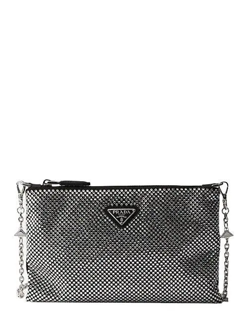 Prada Crystal-embellished Mini Satin Clutch - Gold/silver
