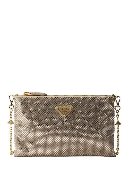 Prada Crystal-embellished Mini Satin Clutch - Neutral