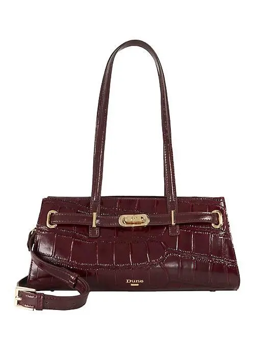 DUNE Leather Shoulder Bag - Burgundy Croc Leather