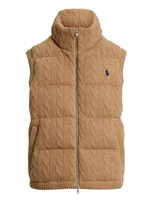 Ralph Lauren Cable-knit Wool-cashmere Quilted Vest - Collection Camel Melange