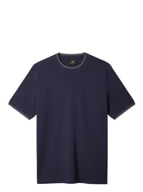 Paul Smith Navy Cotton-blend T-shirt With 'sports Stripe' Tipping - Blue