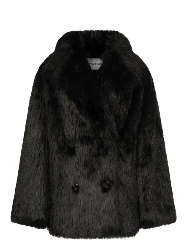 STAND STUDIO Katalina Faux Fur Short Coat - Black
