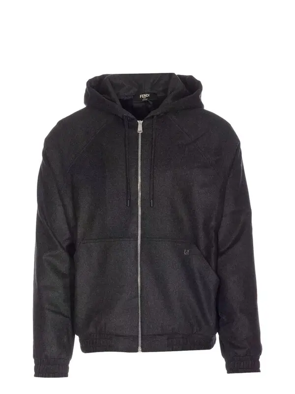 Fendi Logo-plaque Zip-up Hoodie - Grey