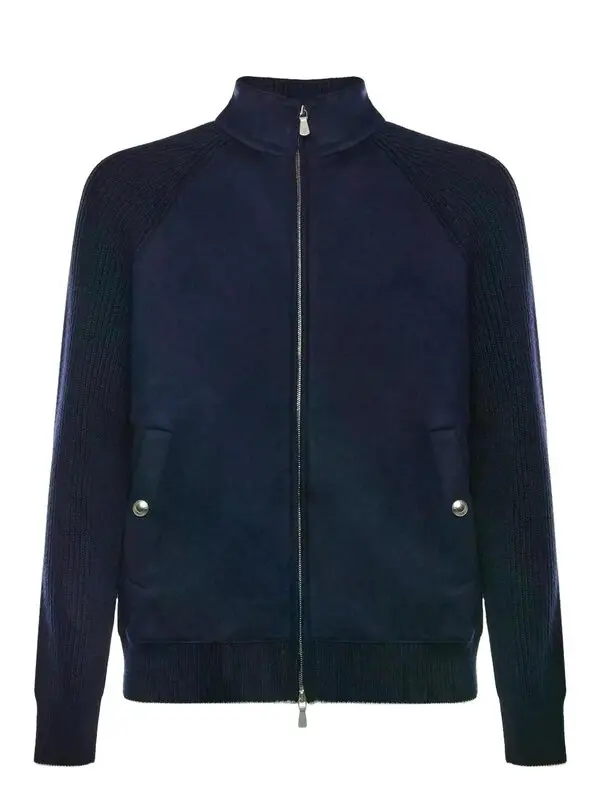 Eleventy Ribbed-panel Zip Jacket - Blue