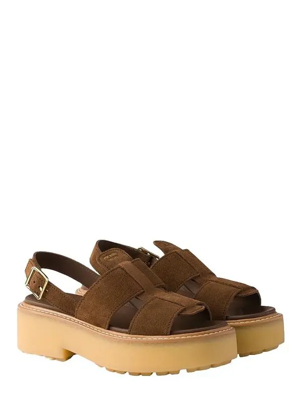 Prada Suede Platform Sandals - Brown