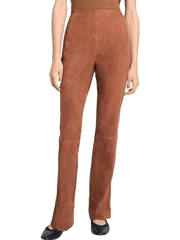 Theory Slit Hem Suede Pants - Caramel