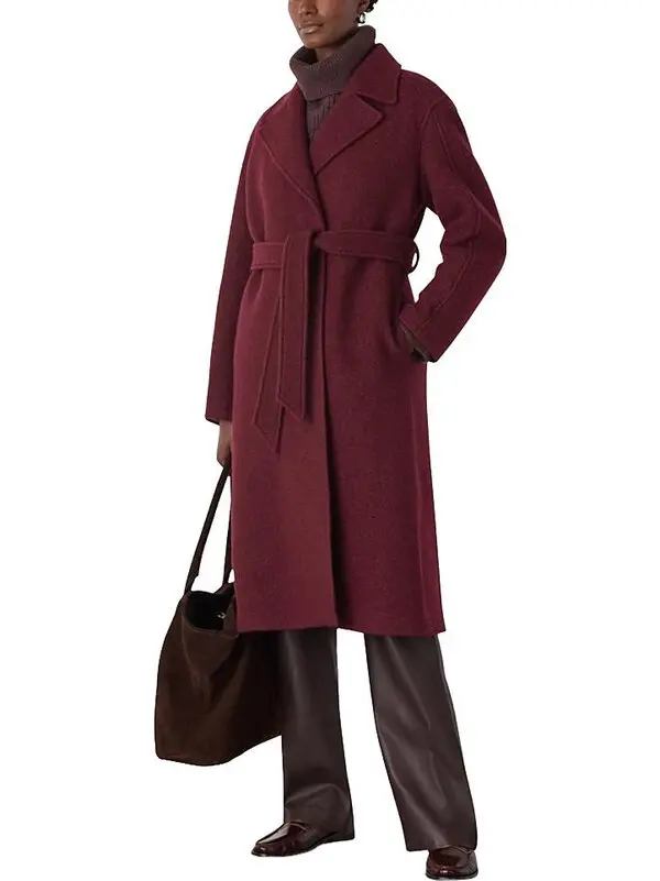 Whistles Long Belted Wool Coat - Burgundy