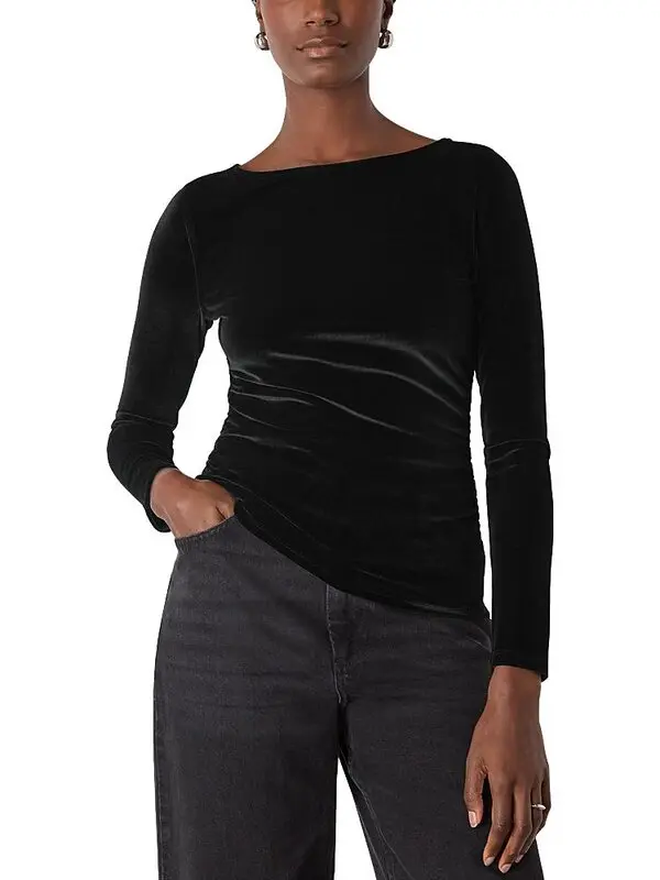 Whistles Boat Neck Velvet Top - Black