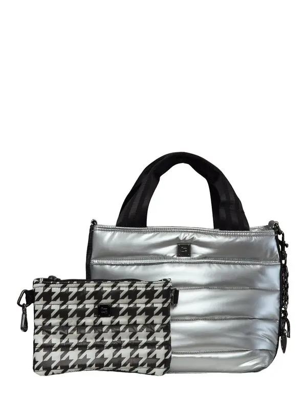 THINK ROYLN Escapade Tote - Pearl Silver And Houndstooth/black/black Web