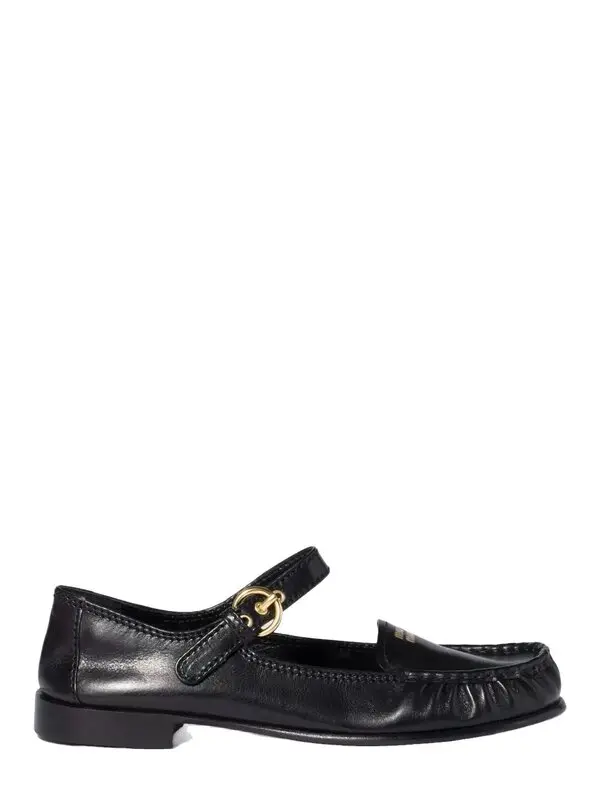 Miu Miu Buckle-strap Leather Flat Pumps - Black
