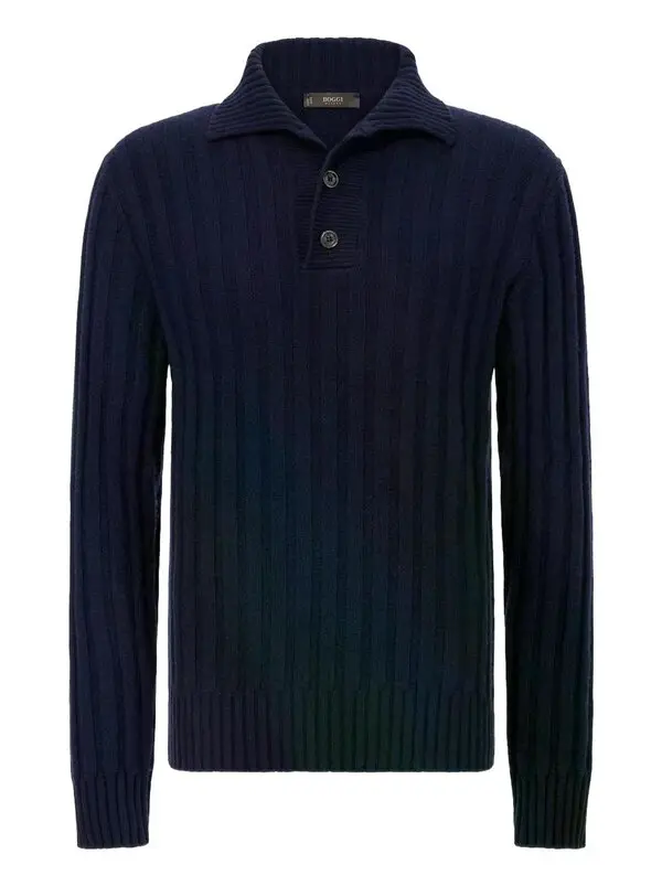 Boggi Milano Knitted Polo-neck Pullover - Blue