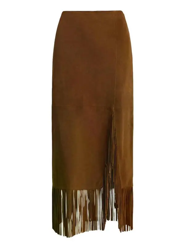 Polo Ralph Lauren Suede Fringed Midi Skirt - Brown
