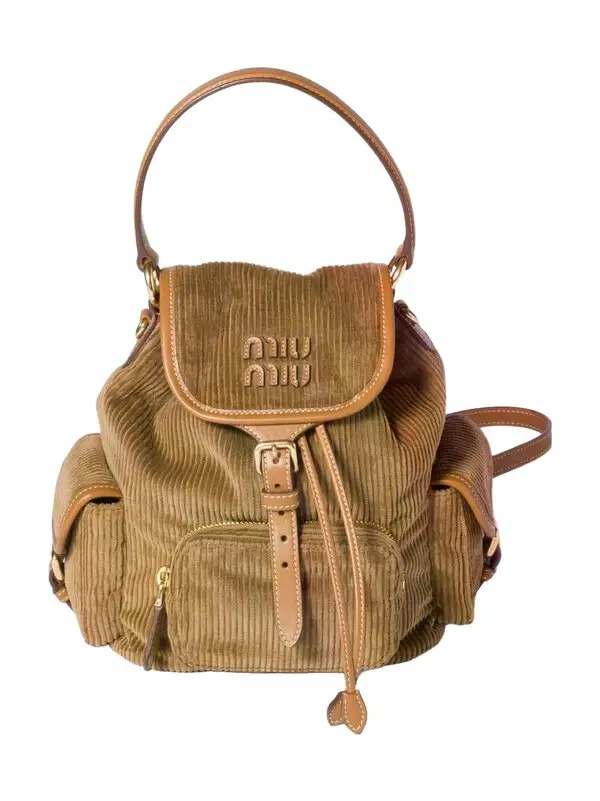 Miu Miu Medium Corduroy Cotton Backpack - Brown