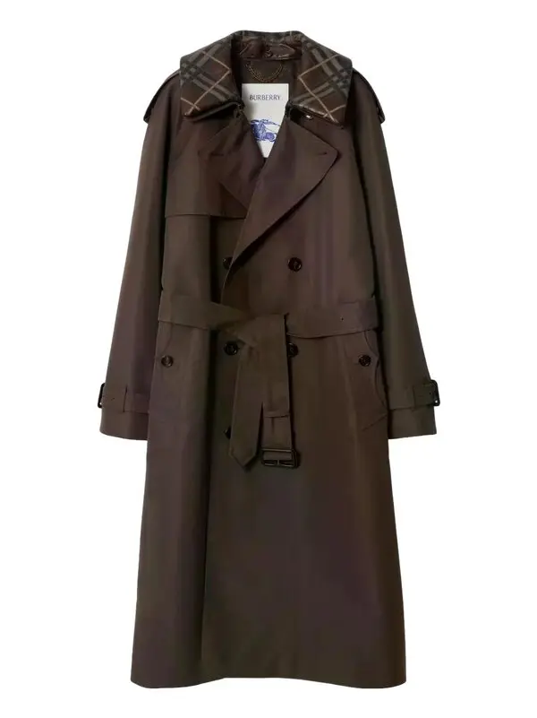 Burberry Checked-collar Belted Trench Coat - Brown