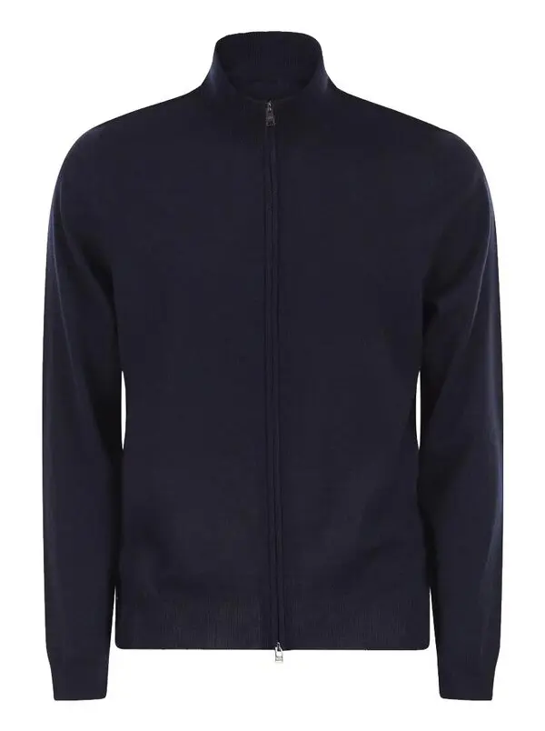 BOSS Virgin Wool Knitted Cardigan With Zip - Dark Blue